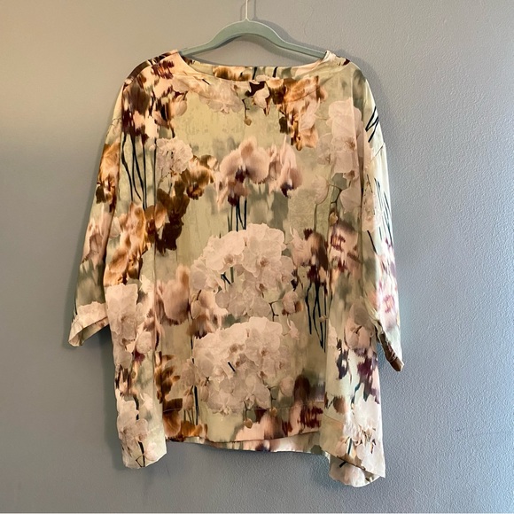 bryn Walker | Tops | Bryn Walker Green Cream Watercolor Floral Silk 34 ...